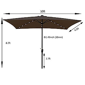 SSLine 10x6.5FT Patio Table Umbrella w/Solar LED Light Outdoor Rectangle Sunshade Umbrella Folding Portable Patio Umbrella for Garden Yard Pool Beach Outside Table Sun Shade Canopy w/Tilt and Crank