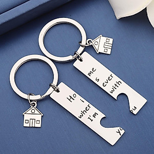 MYOSPARK Home Is wherever I Am With You Couple Keychain Set Housewarming Gift For Wife Husband girlfriend boyfriend (Home is Wherever I'm with You)