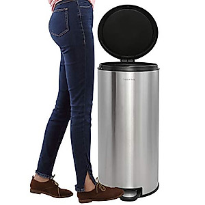 happimess HPM1001A Oscar Round 8-Gallon Step-Open Trash Can with Free Mini Trash Can, Modern, Fingerprint Proof for Home, Kitchen, Office, Large:7.9 Gallon Small:1.3 Gallon, Stainless Steel