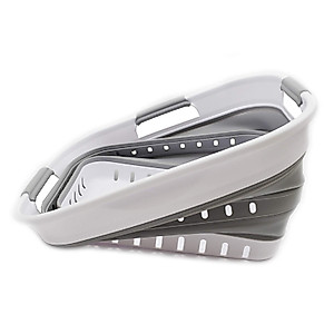 SAMMART Collpasible Laundry Basket (19L Collapsible Laundry Basket with Holes (White/Grey))