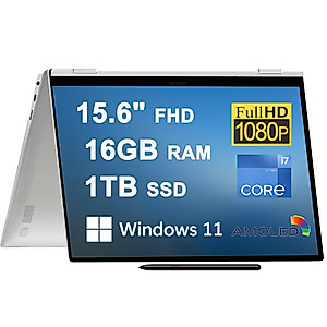 SAMSUNG Galaxy Book2 Pro 360 15 2-in-1 Laptop 15.6" FHD AMOLED Touchscreen Intel 12-Core i7-1260P 16GB RAM 1TB SSD Backlit Fingerprint Thunderbolt USB-C HDMI Pen Win11 Silver