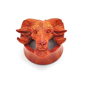 Mystic Metals Body Jewelry Pair of Hand Carved Saba Wood Goat Head Plugs(PW-340) (5/8" (16mm))