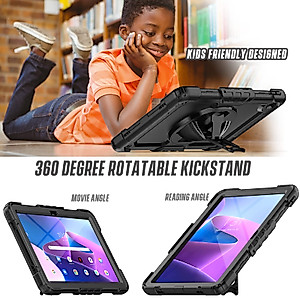 Herize Case for Lenovo Tab M10 Plus 3rd Gen 10.6 Inch 2022 | TB125FU/TB128FU/TB128XU Case with Screen Protector Pen Holder | 3 Layer Shockproof Rugged Sturdy Rubber Protective Case W/Shoulder Strap