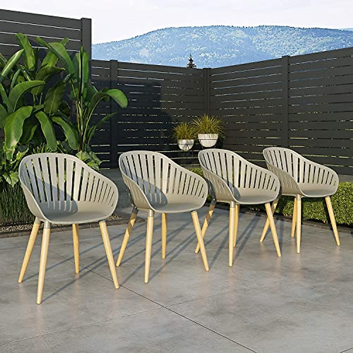 Brampton Patio Brampton Venice 7-Piece Rectangular Dining Set | Light Teak Finish and Grey Chairs | Ideal for Patio and Outdoors