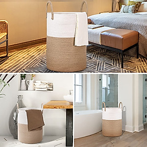 Tall Laundry Basket, Large Woven Basket Cotton Rope Dirty Clothes Hamper with Handle for Blanket, Nursery Clothes Hamper Basket(63L)