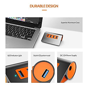 ORICO Powered USB 3.1 Hub, Aluminum 4 Ports USB Data Hub, 10Gbps Super Speed USB Splitter with 12V Power Adapter & 3.3FT Data Cable for Desktop PC, Laptop and More (M3H4-G2)