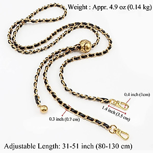 Beaulegan Thin Purse Chain Strap Adjustable - Replacement for Small Shoulder Crossbody Bag, 51 Inches Long Black (Gold)