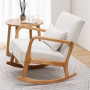 Icoget Rocking Chair Nursery with Ottoman, Accent Living Room Chair, Glider Chair w/Solid Woods Base, Comfortable Thickened Upholstered Lounge Chair, Modern Rocker Armchair, White