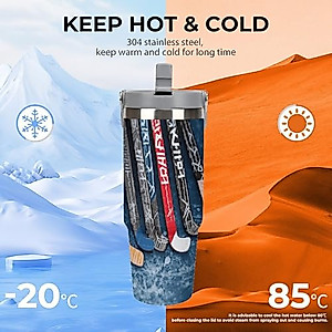 WITHSBKK 30oz Car Cup Ice Hockey Sticks Printed with Portable, Stainless Steel Travel Mug, Vacuum Insulated Tumbler And Straw, Leakproof for Car & Outdoor, UV Printed Design