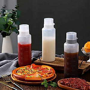 6 Pcs Porous Condiment Squeeze Bottle Refillable Condiment 5 Hole Container with Lid Syrup Squirt Bottle Sauce Dispenser Ketchup Bottle for BBQ Oil Hot Sauce Salad Cooking 12oz (Gray, White, Straight)