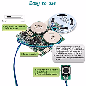 Recordable Sound Module, Icstation 8M USB Programmable Sound Chip with Speaker, Push Button Activated Charging Sound Board for DIY Music Card Birthday Valentine's Day Greeting Card