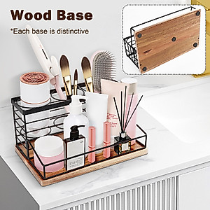 Siyzda Hair Tool Organizer, Movable Hair Dryer Holder, Hair Styling Tools Organizer Storage for Vanity, Black Bathroom Counter Organizer, Bathroom Trays for Hair Toiletry, Makeup (Wooden Base)