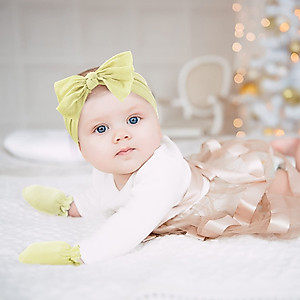 Geyoga 30 Pieces Baby Bow Knot Nylon Headband Newborn Baby Non Scratch Mittens Baby Non Slip Ankle Socks for New Born Baby