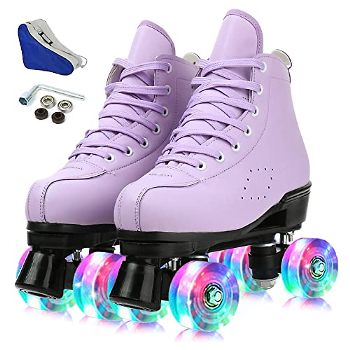 YYW Roller Skates for Women Girls Classic Double-Row Roller Skates High-top PU Leather Roller Skate Shoes Indoor Outdoor Roller Skates Purple