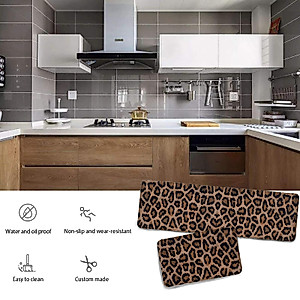 YouTary Cool Cheetah Leopard Pattern Kitchen Rug Set 2 PCS Floor Mats Washable Non-Slip Soft Flannel Runner Rug Doormat Carpet for Kitchen Bathroom Laundry