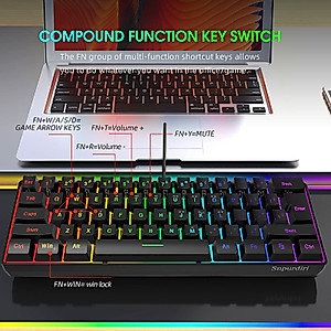 DGG K60 61 Keys RGB Backlit 60% Wired Gaming Keyboard, Ergonomic Waterproof Mini Compact 60 Percent Mechanical Feeling Keyboard, for PC Mac PS4 Xbox Gamer, Typist, Travel