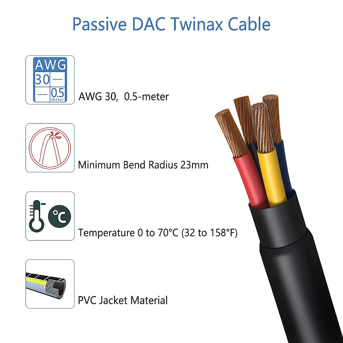 QSFPTEK 10G SFP+ DAC Cable, 0.5m (2ft) Passive Direct Attach Copper Twinax Cable for Cisco SFP-H10GB-CU50CM, Ubiquiti, D-Link, Netgear, Mikrotik, Open Switch Devices