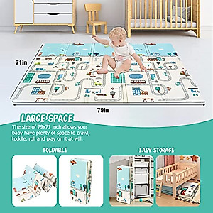 Foldable Foam Baby Playmat for Crawling,Infant Play Mat,Waterproof Anti-Slip Reversible Play Mat,Edge Reinforcement Play Mat for Playpen 71" x 79" x 0.6"