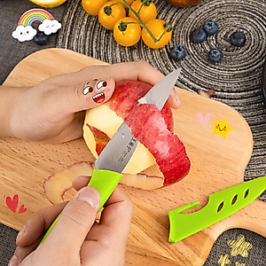Kushank 4.5" Paring Knife with Child Lock Cover, Premium Stainless Steel Small Kitchen Knife, Rust Proof Stain Resistant, Perfect for Fruit and Vegetable, Ergonomic Knife Handles for Versatility