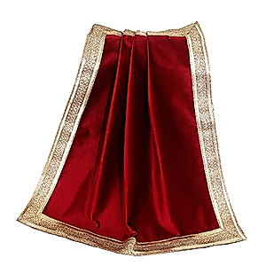 Indian Consigners Red Velvet Cloth With Golden Shinny Border, Aasan Pooja Puja Cloth Poojan Table Cloth Holy Square Tarot Altar Tablecloth