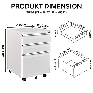 SISESOL 3 Drawer Mobile File Cabinet Under Desk Storage Drawers File Cabinets for Home Office, Office Organization File Cabinet with Lock Metal Filing Cabinet for Legal/Letter/a4 File with Slim Width