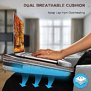 Lap Desk Laptop Bed Table: Home Office Portable Computer Lapdesk with Soft Pillow Cushion and Storage Bag - Wood Wide Writing Padded Tray for Work and Gaming on Couch - Fits up to 15.6 Inch Laptop