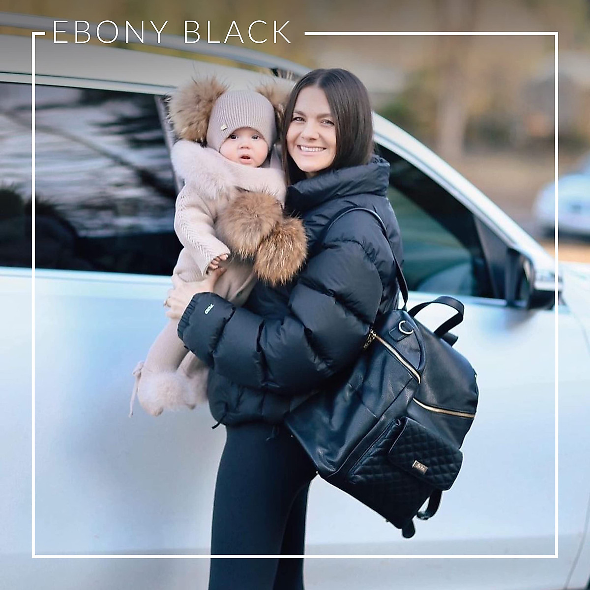 Monaco Diaper Bag + Snack Bag by Luli Bebe - Chic Vegan Leather (Ebony Black)