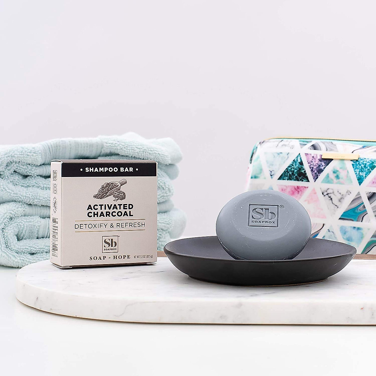 Soapbox Soap Bar Shampoo, 3.1oz Travel and Eco Friendly Hair Cleanser with Activated Charcoal. Vegan, Sulfate, Paraben, Cruelty & Silicone Free, Color Safe & Low Plastic