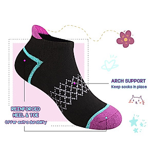 Comfoex 12 Pairs Girls Socks Ankle Athletic Socks Cotton Sports Socks With Cushioned Sole For Big Little Kids