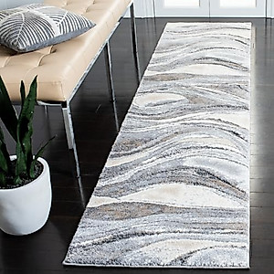 SAFAVIEH Cyrus Shag Collection 2'2" x 7' Grey/Beige CYR118G Modern Abstract Non-Shedding Living Room Bedroom Dining Room Entryway Plush Area Rug