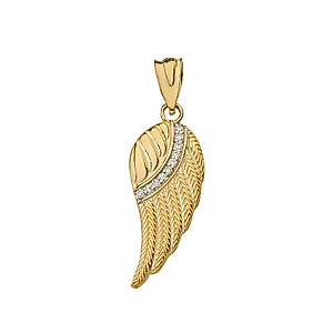 CaliRoseJewelry 10k Yellow Gold Feather Angel Wing Diamond Pendant - Small