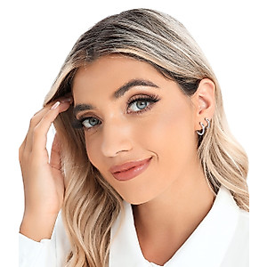 3 Pairs 925 Sterling Silver Hoop Earrings 14K White Gold Plated Small Silver Hoop Earrings for Women Huggie Cartilage Hoop Earrings for Women Men (8 10 12MM)