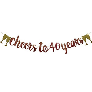 Cheers To 40 Years Banner,Pre-Strung, Rose Gold Paper Glitter Party Decorations For 40TH Wedding Anniversary 40 Years Old 40TH Birthday Party Supplies Letters Rose Gold ZHAOFEIHN