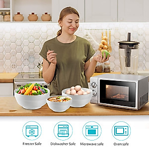 JSYMJSY Porcelain Serving Bowls, Nesting Bowls Set of 5, White, Ceramic, 68 | 47 | 27 | 17 | 12 oz, Microwave & Dishwasher Safe