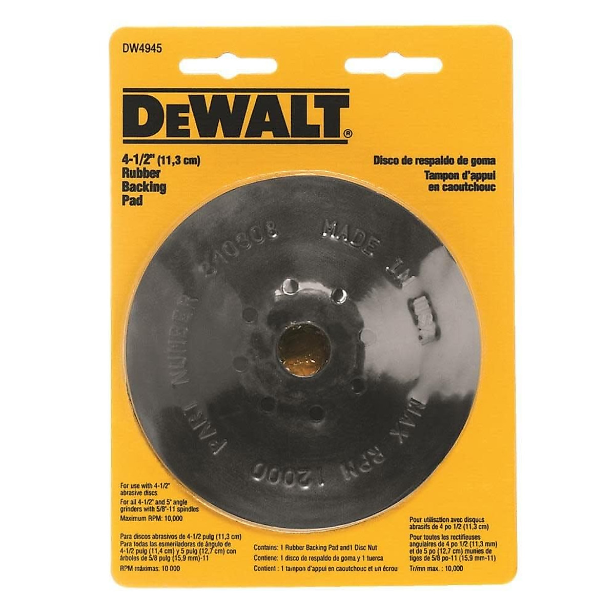 DEWALT DW4945 4-1/2-Inch Rubber Backing Pad with Locking Nut