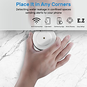 JJGELOS WiFi Water Leak Detector: 110dB Water Sensor Alarm with Triple Real-time Alerts | Wireless Water Alarm Sensor with Free App Alerts, Smart 2.4G Water Detector Alarm for Home Basement Kitchen