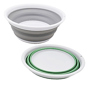 SAMMART 5.5L Set of 2 Collapsible Tub - Foldable Dish Tub - Portable Washing Basin - Space Saving Plastic Washtub (Grey + Dark Sea Green)