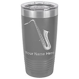 LaserGram 20oz Vacuum Insulated Tumbler Mug, Saxophone, Personalized Engraving Included (Gray)