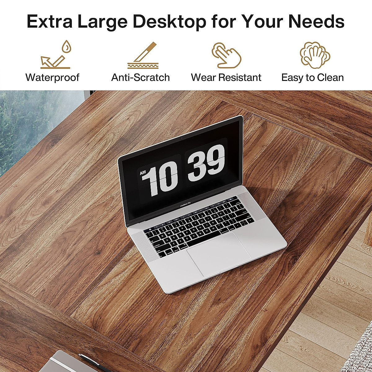 Tribesigns 70 Inch Large Desk, Wood Farmhouse Office Computer Desk Writing Study Desk for 1-2 Person, Executive Desk with Thickened Frame and Board