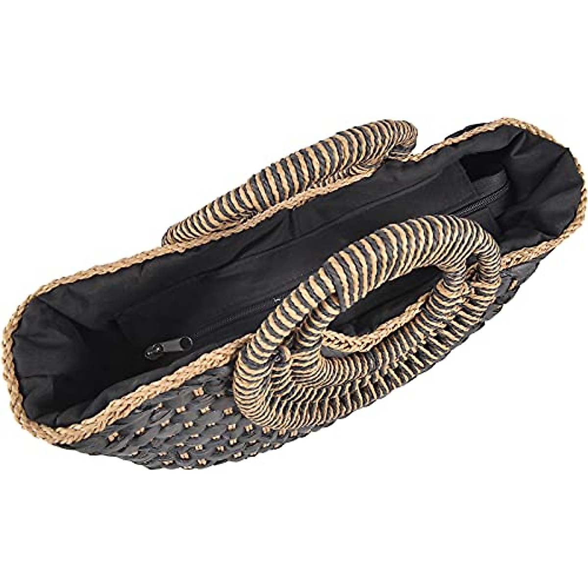 QZUnique Hand-woven Straw Bag Women Summer Beach Handbag Casual Satchel Retro Top Handle Tote Clutch