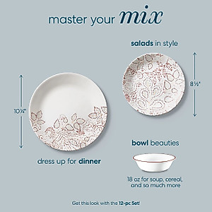 Corelle Leaf Stitch 12-Piece Dinnerware Set Service for 4 red, White