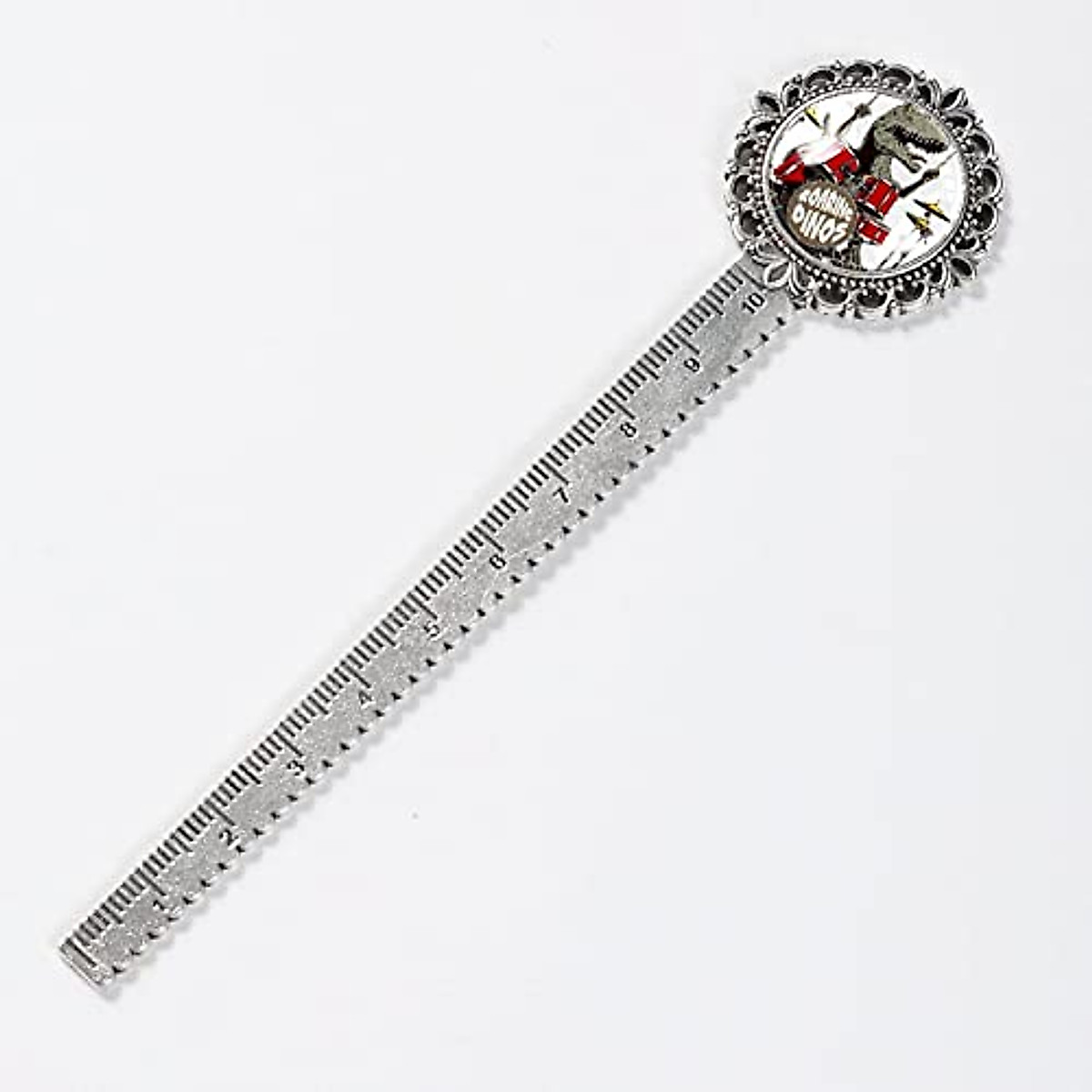 Retro Bookmark with Ruler, Book Markers for Student Kids Teacher Book Lovers, Office School Reading Accessories Gifts, Rock Dinos Beating Drum