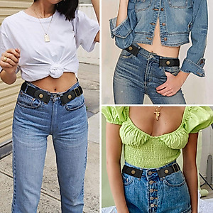 XZQTIVE Women/Men Buckle-Free Elastic Belt for Jeans - 1.25" Ladies Invisible Waist Belt Fits 24" to 50" (Fit for waist size 35-50in, A Black)