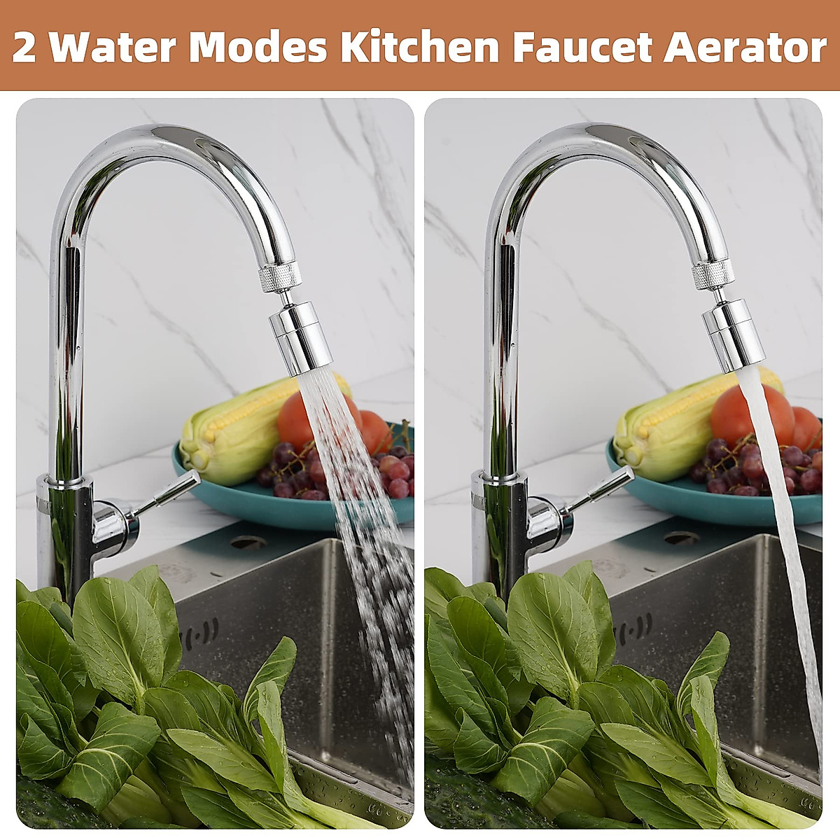 Hibbent Dual-function Female Faucet Aerator, 1.8 GPM Extra Big Angle Rotate Kitchen Sink Aerator Sprayer Head 360 Degree Swivel Kitchen Sink Sprayer Attachment-55/64 Inch-27UNS Female Thread-Chrome