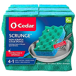 O-Cedar Scrunge Multi-Use (Pack of 6) Non-Scratch, Odor-Resistant All-Purpose Scrubbing Sponge Safely Cleans All Hard Surfaces in Kitchen and Bathroom, 6 Count (Pack of 1), Blue