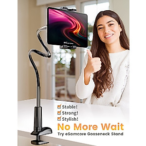 eSamcore Tablet Stand Holder, Gooseneck Phone Holder for Bed Cell Phone Stand for Desk Recording, Powerful Phone Grip Clamp Mount Compatible with All 4.7" - 11" Screen