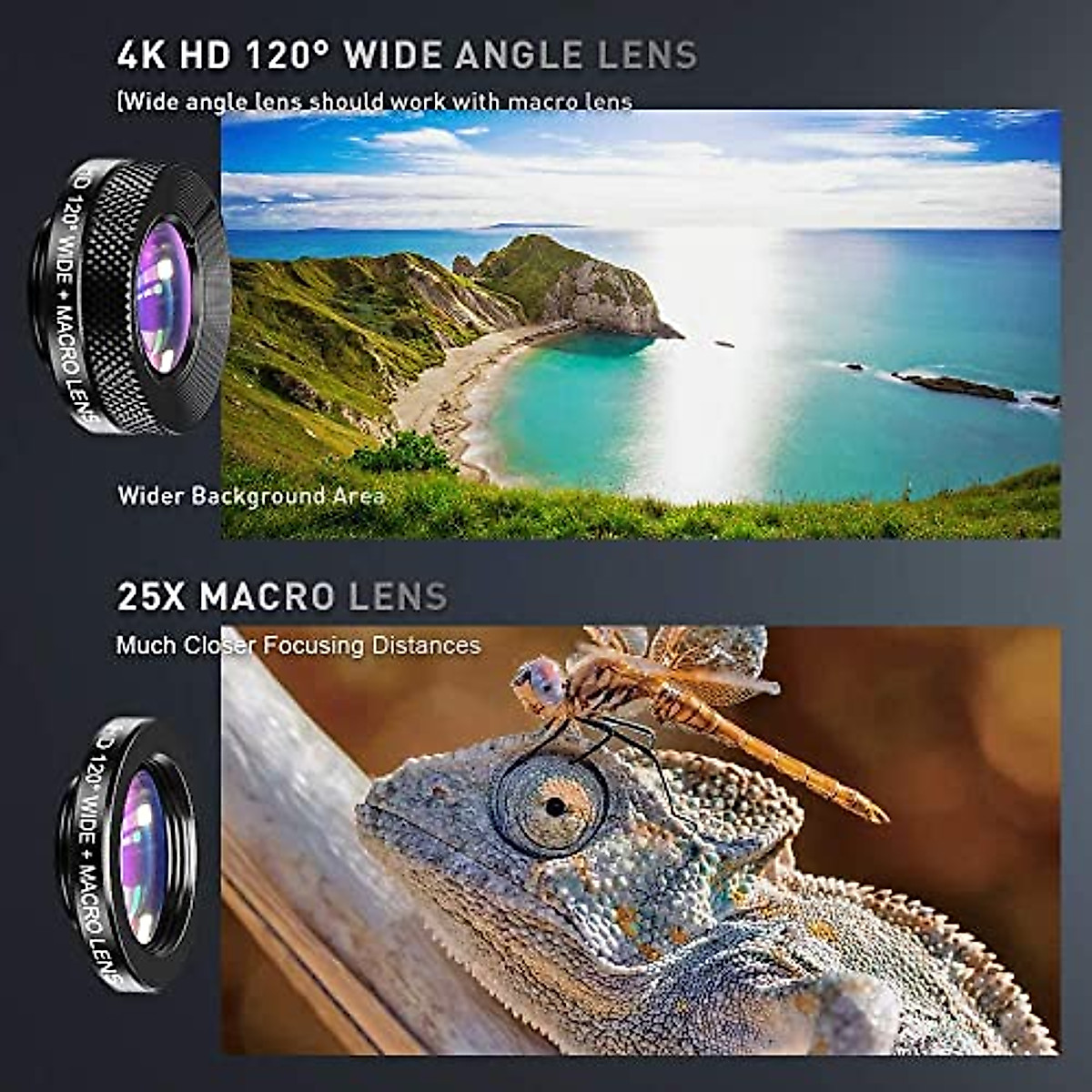 APEXEL 6 in 1 Phone Lens Kit - 22X Telephoto Lens, 205° Fisheye Lens, 120° Wide Angle Lens & 25X Macro Lens(Screwed Together), Compatible with iPhone 11 8 7 6 6s Plus X Xs/Max XR Samsung