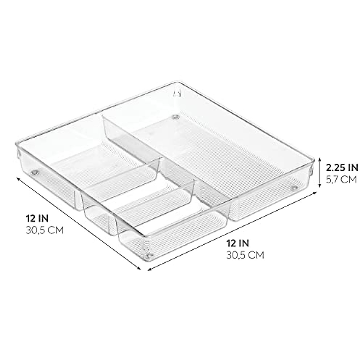 iDesign Linus Kitchen Drawer Organizer for Silverware, Spatulas, Gadgets - 12" x 12" x 2", Clear