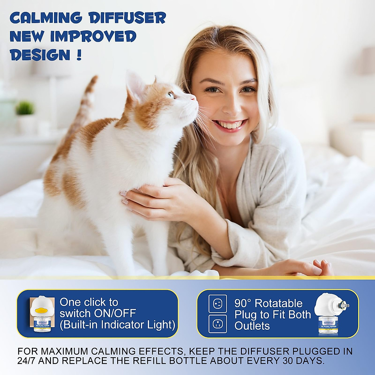 Calming Diffuser for Cats, Cat Calming Plug Diffuser - Cat Calming Pheromone Starter Kit Helps Ruduce Anxious, Anti-Stress & Comforts Cats, Pet Supplies Plug In Diffuser for Cats Anxiety Relief - 48ml