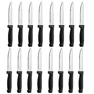 Pleafind 16-Pcs Steak Knives, 8.5 Inch Serrated Knives, Stainless Steel Steak Knives, Meat Knife for Table, Elegant Black Steak Knife Set for Home, Kitchen, Restaurant, Dishwasher Safe Steak Knives